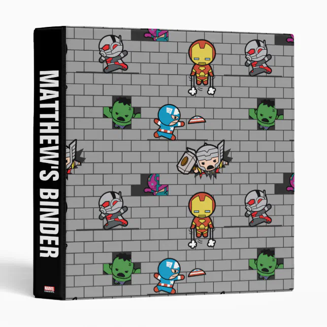 Kawaii Avengers Brick Wall Pattern 3 Ring Binder | Zazzle