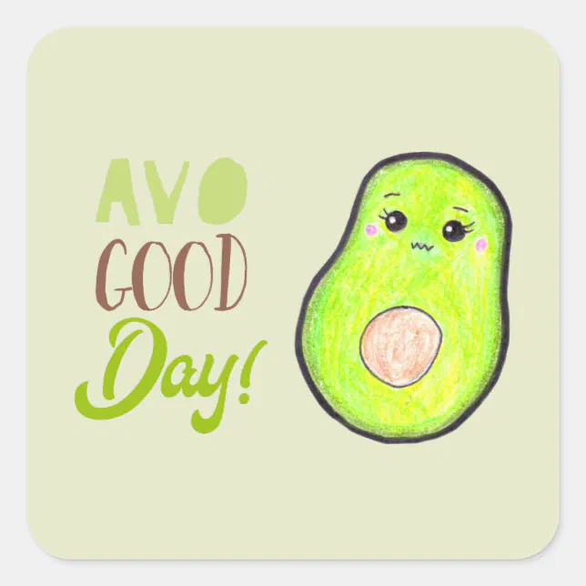 kawaii avocado colored pencil avo great day cute s square sticker | Zazzle