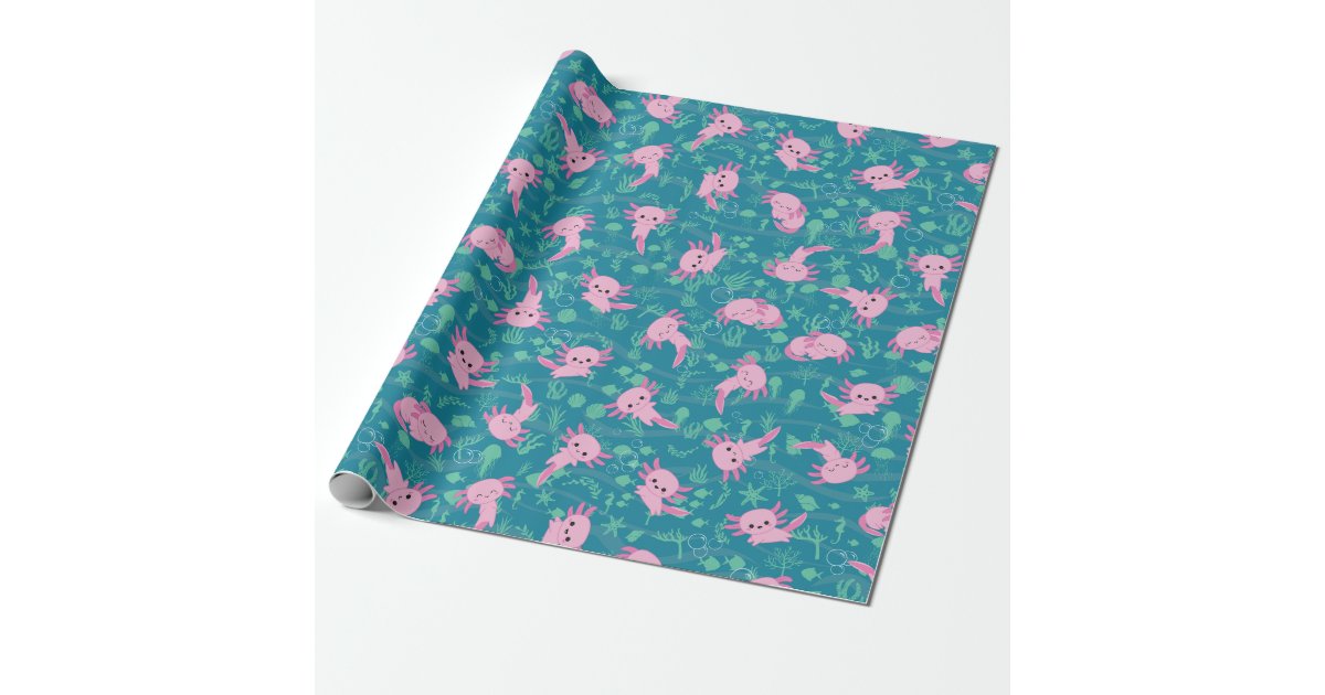 Kawaii Axolotl in Ocean Wrapping Paper | Zazzle
