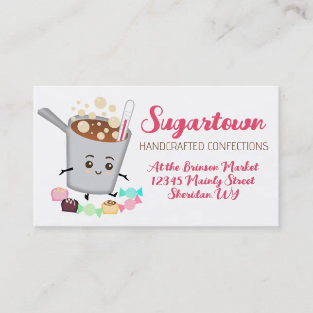 Kawaii boiling sugar pot candy making confections business card | Zazzle