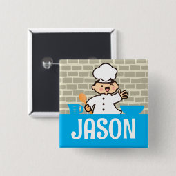 Kawaii boy chef kids cooking name tag badge pinback button | Zazzle