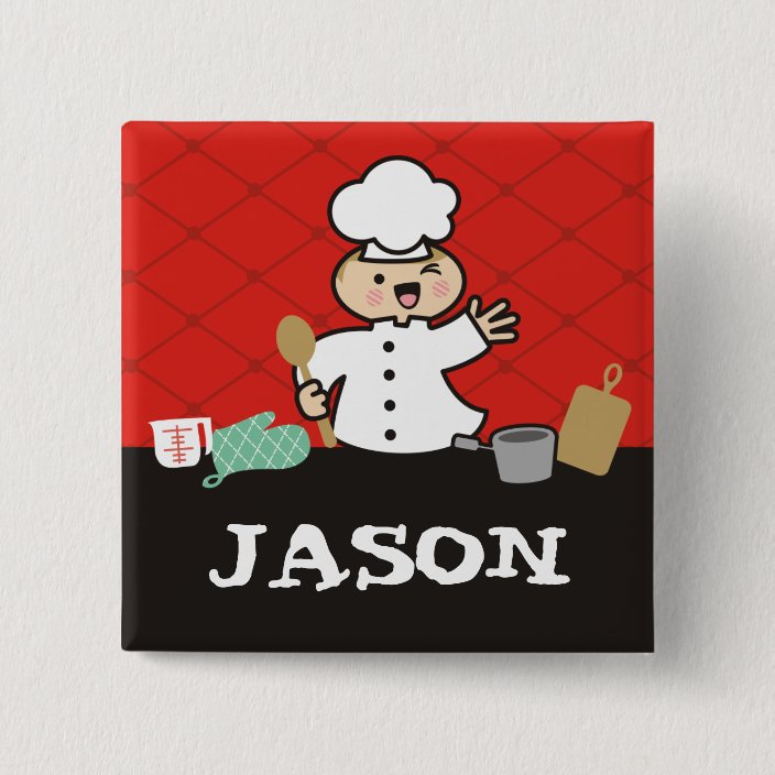 Kawaii boy chef kids cooking name tag badge pinback button | Zazzle.com