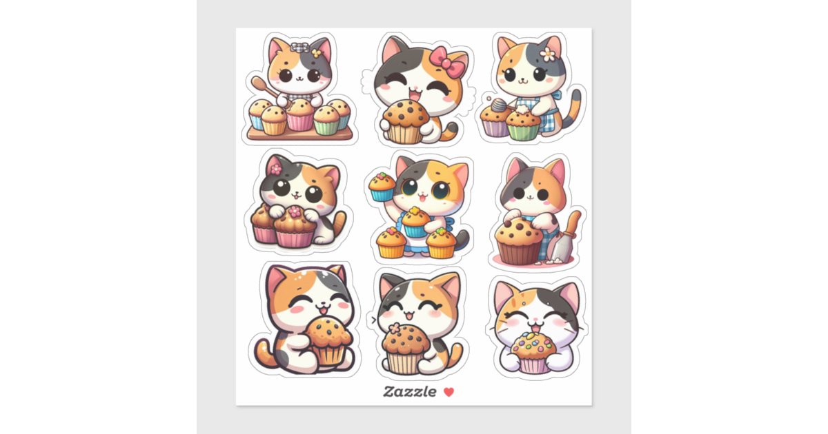 kawaii calico cat muffin Custom-Cut Vinyl Sticker | Zazzle