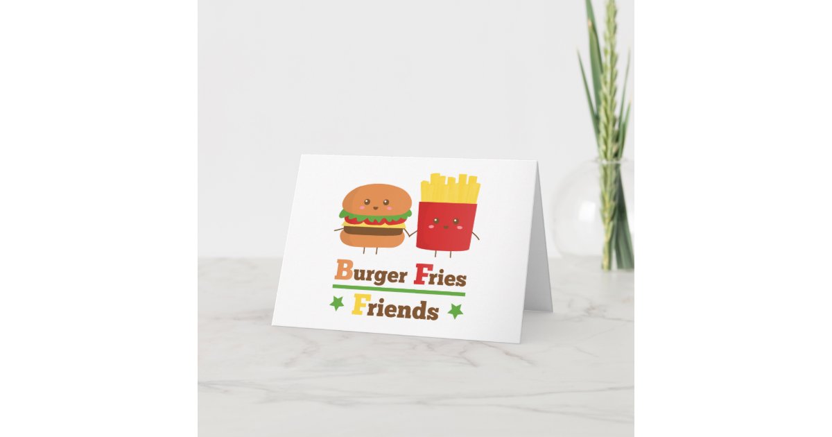 Kawaii Cartoon Burger Fries Friends BFF Card | Zazzle