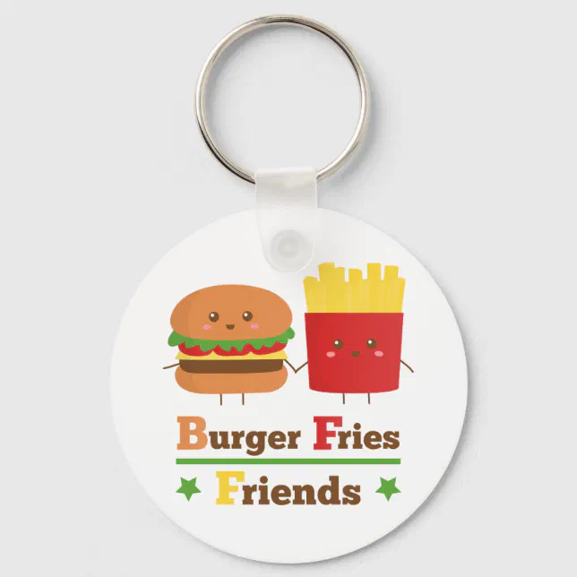 Kawaii Cartoon Burger Fries Friends BFF Keychain | Zazzle