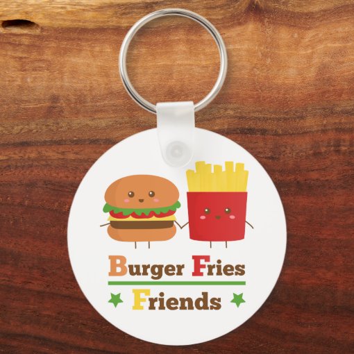 Kawaii Cartoon Burger Fries Friends BFF Keychain | Zazzle