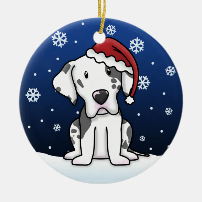 Kawaii Cartoon Harlequin Great Dane Christmas Ceramic Ornament | Zazzle