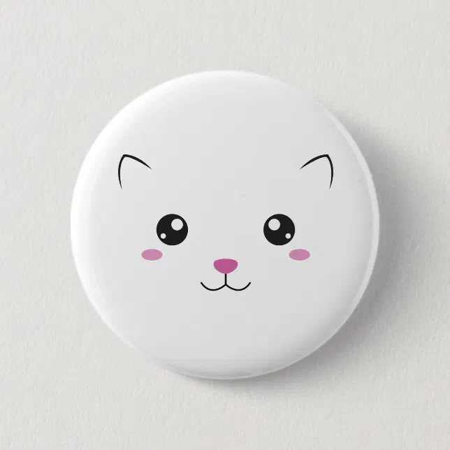 Kawaii cat face pinback button | Zazzle