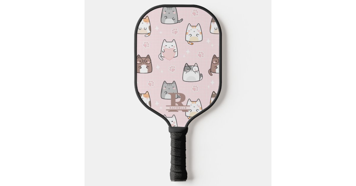 Kawaii Cat in a Pink Background Pickleball Paddle | Zazzle