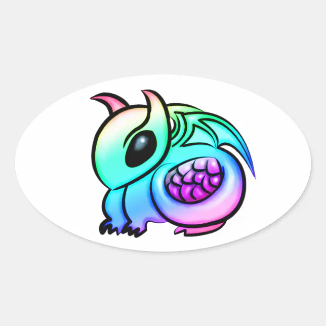 Kawaii Chibi Rainbow Dragon Oval Sticker | Zazzle