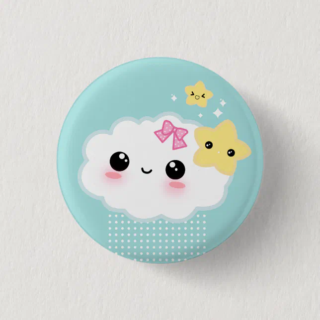 Kawaii cloud and cute stars pinback button | Zazzle