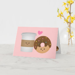 Kawaii Coffee and Donut in love, Perfect Pair Card | Zazzle