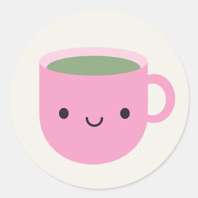 Kawaii Cup of Green Tea (Sencha) Classic Round Sticker | Zazzle