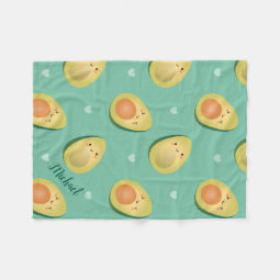 Kawaii Cute Avocados Let's Avocuddle Pattern Fleece Blanket | Zazzle