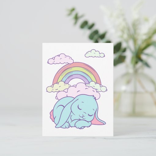 Kawaii Cute Cartoon Bunny Rabbit Rainbow Postcard | Zazzle
