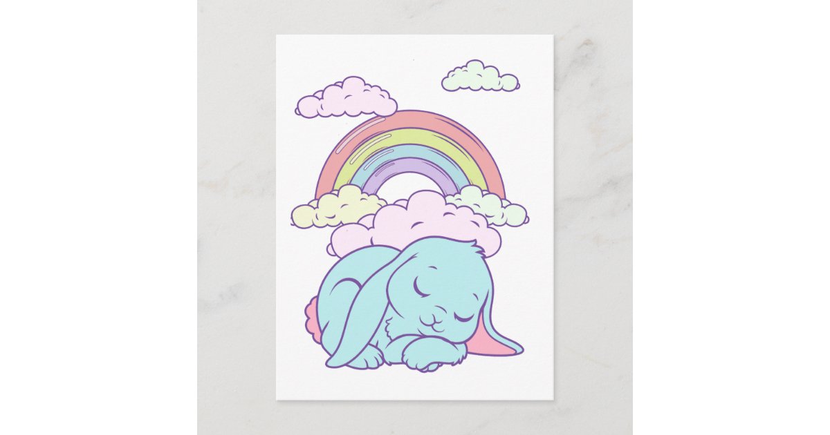 Kawaii Cute Cartoon Bunny Rabbit Rainbow Postcard | Zazzle