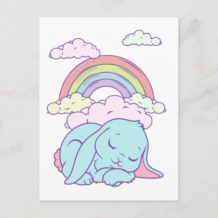 Kawaii Cute Cartoon Bunny Rabbit Rainbow Postcard | Zazzle