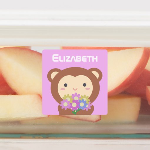 Kawaii Cute Cartoon Monkey Colorful Flowers Kids Labels | Zazzle