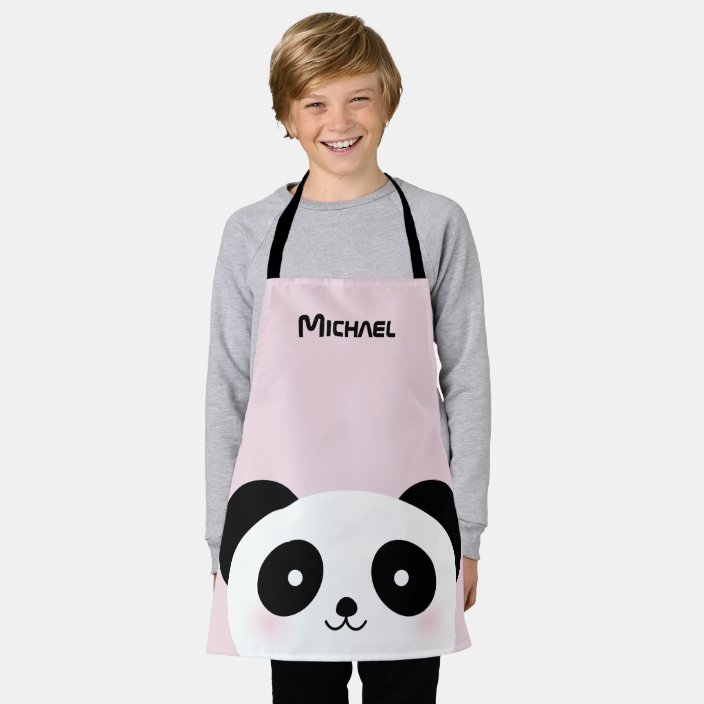 Kawaii Cute Cartoon Panda Bear Custom Name Apron | Zazzle.com