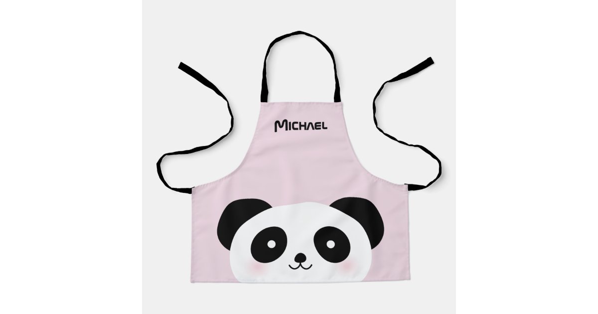 Kawaii Cute Cartoon Panda Bear Custom Name Apron | Zazzle