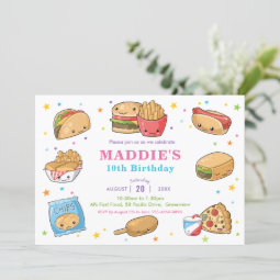 Kawaii Cute Fast Food Party Girl Birthday Invitation | Zazzle
