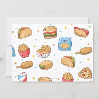Kawaii Cute Fast Food Party Girl Birthday Invitation | Zazzle