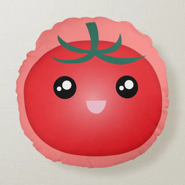 Kawaii Cute Happy Face Tomato Cartoon Round Pillow | Zazzle