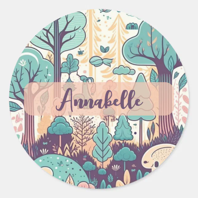 Kawaii Cute Magical Forest Personalized Classic Round Sticker | Zazzle
