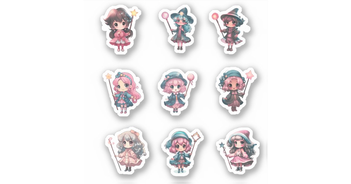 Kawaii Cute Magical Girl Sticker | Zazzle