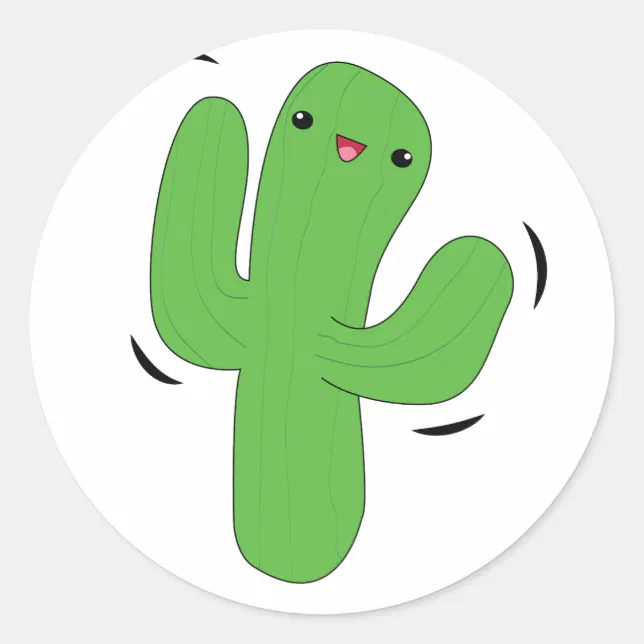 Kawaii dancing cactus sticker. classic round sticker | Zazzle