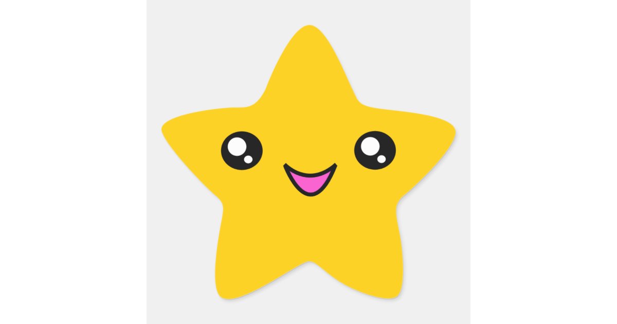 Kawaii Face Gold Star Sticker | Zazzle
