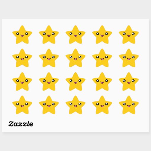 Kawaii Face Gold Star Sticker | Zazzle