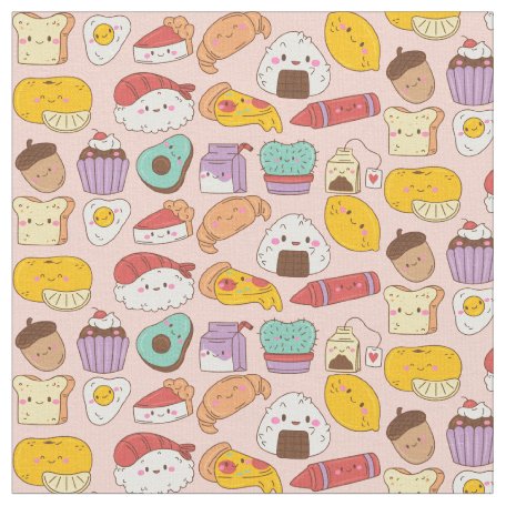 Cute Kawaii Food Patterned Black Fabric | Zazzle