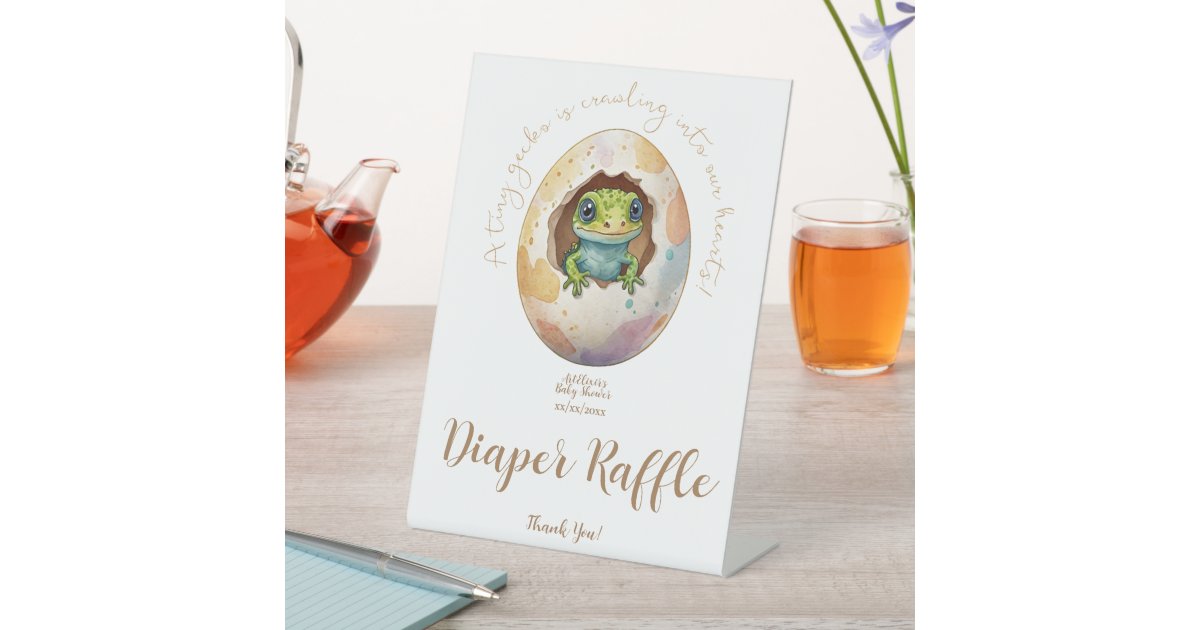Kawaii Gecko Lizard Egg Baby Shower Diaper Pedestal Sign | Zazzle