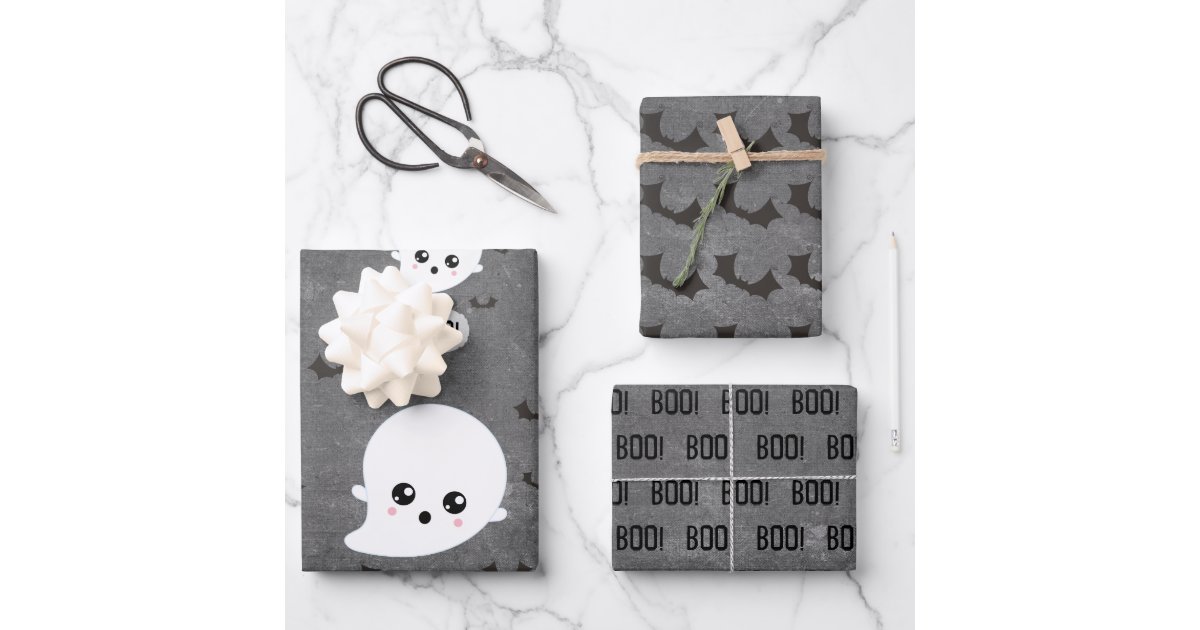 Kawaii Ghost Halloween Wrapping Paper | Zazzle