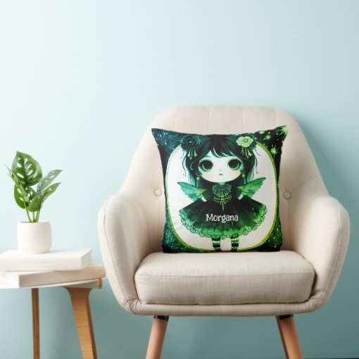 Kawaii Goth Girls Cute Personalized Gothic Chibi Throw Pillow | Zazzle