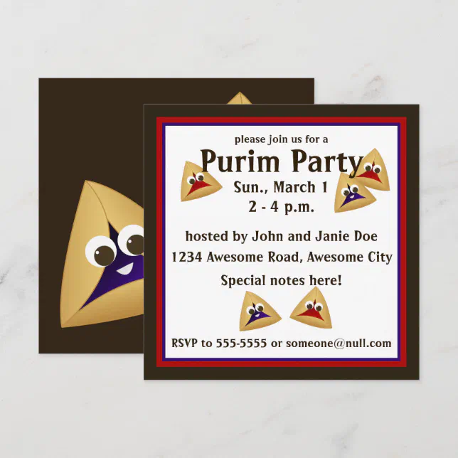 Kawaii Hamentashen Purim Invitation | Zazzle