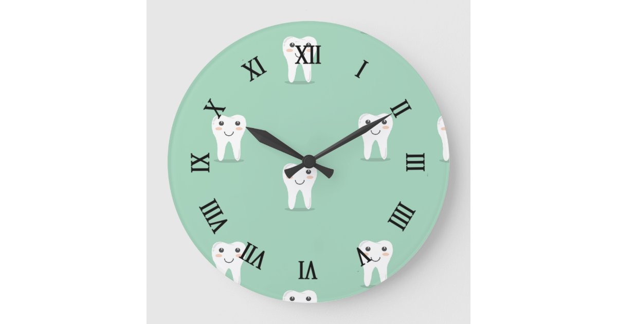 Kawaii happy tooth large clock | Zazzle