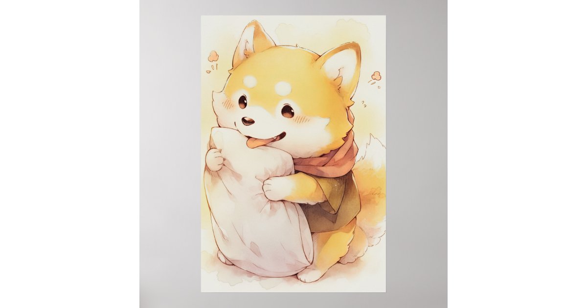 Kawaii Inu Hold Pillow Poster | Zazzle
