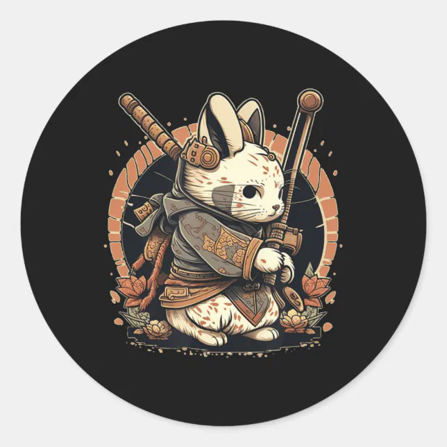 Kawaii Japanese Style Samurai Bunny Anime Classic Round Sticker | Zazzle