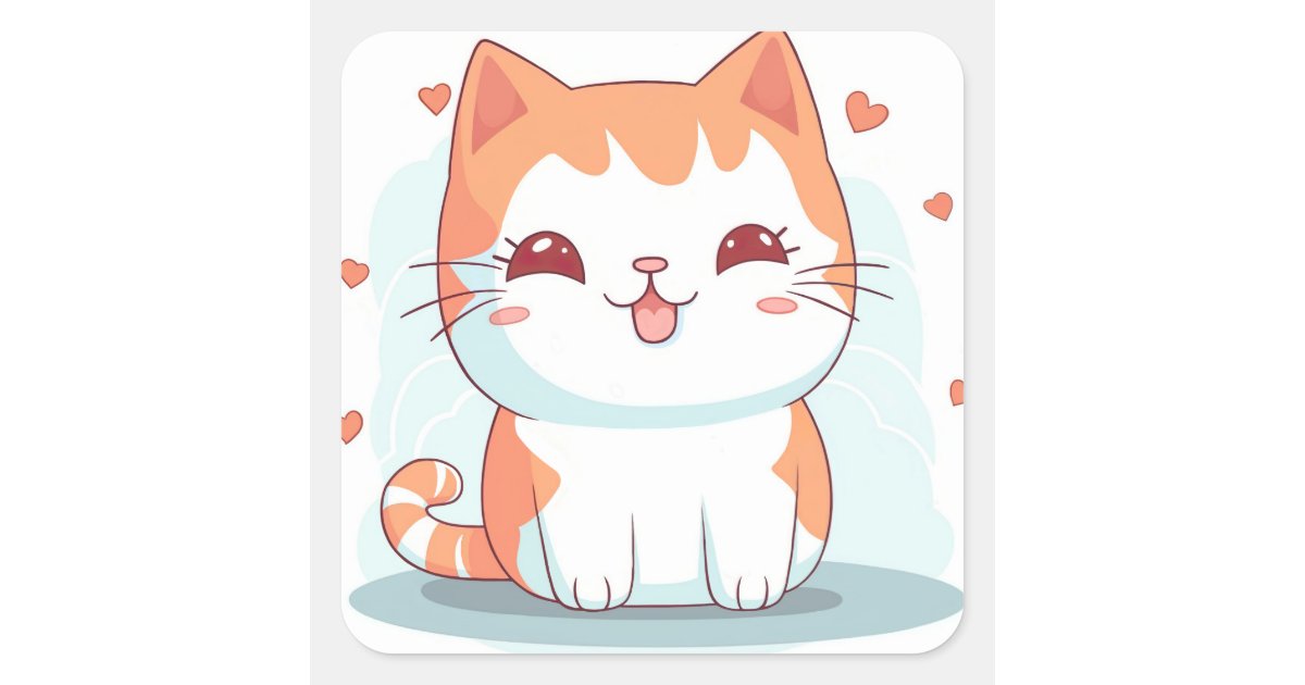 Kawaii Kitty Cat Chibi Square Sticker | Zazzle