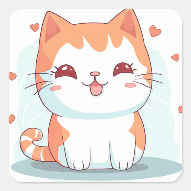 Kawaii Kitty Cat Chibi Square Sticker | Zazzle