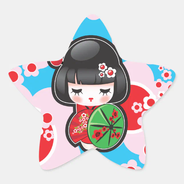 Kawaii Kokeshi Doll Star Sticker | Zazzle