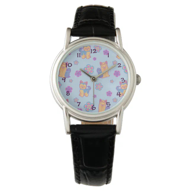Kawaii Long and Short Hair Yorkie Cartoon Dogs Watch | Zazzle