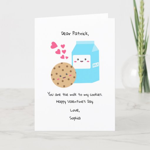 Kawaii Milk Cookies Valentine's Day Cute Sweet Holiday Card | Zazzle