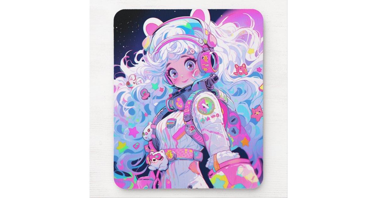 Kawaii Moe Pastel Space Astronaut Anime Girl Mouse Pad | Zazzle