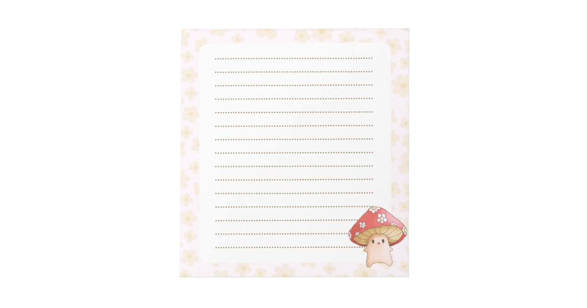 Kawaii Mushroom and Daisies Notepad | Zazzle