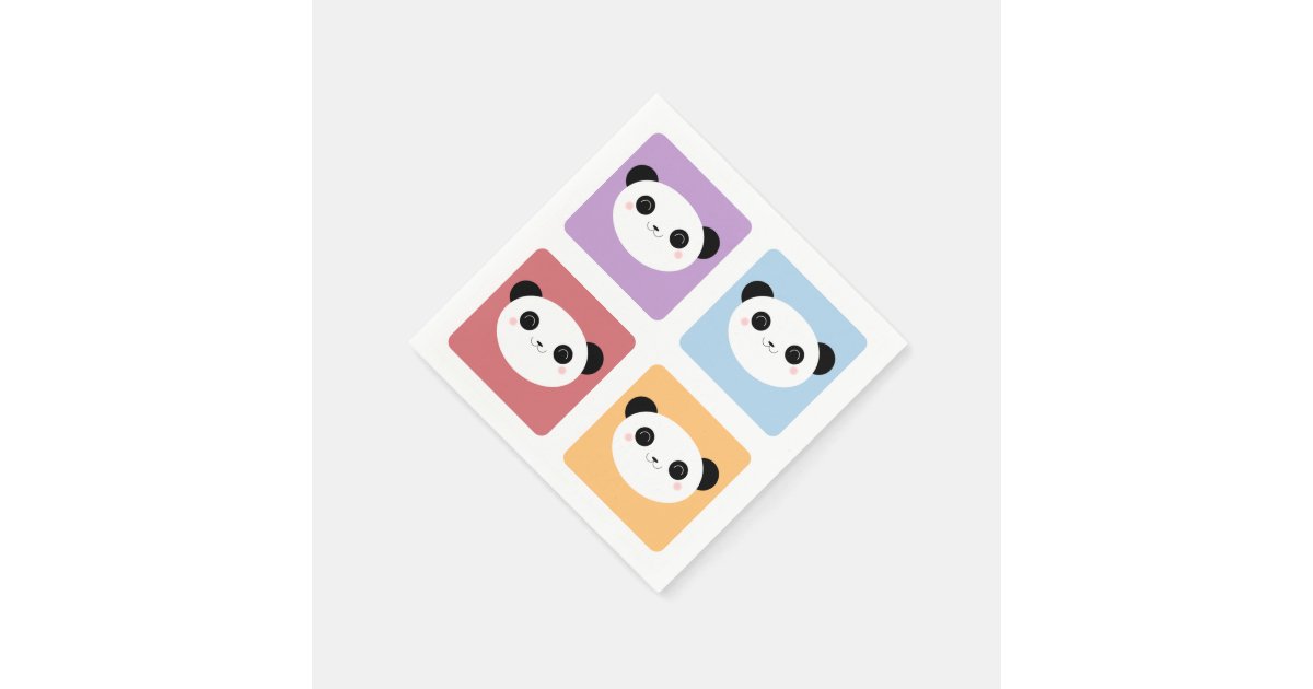 Kawaii Panda Multicolored Pop Squares Pattern Paper Napkins | Zazzle