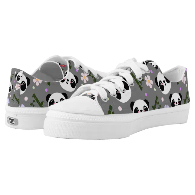 Kawaii Panda on Gray Low-Top Sneakers | Zazzle