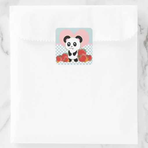 Kawaii Panda strawberries cute Square Sticker | Zazzle